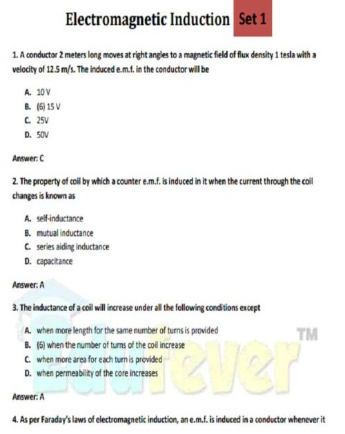 Class 12th Electromagnetic Induction MCQ E-Book