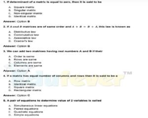 Class 12th Matrices MCQ E-Book in PDF