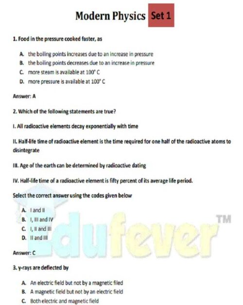 CBSE Class 12th Modern Physics MCQ E-Book PDF