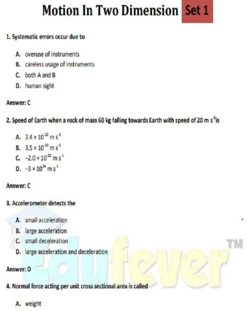 Class 12th Motion in 2 Dimensions MCQ E-Book