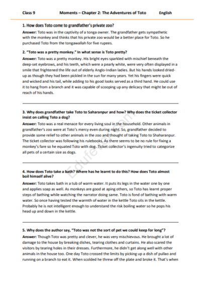 CBSE Class 9th English Moments NCERT Solutions in PDF