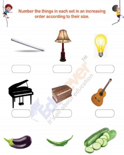 Class UKG - Arranging Objects in Increasing Order Worksheets in PDF