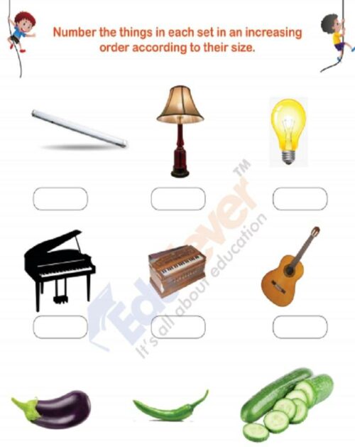 Class UKG - Arranging Objects in Increasing Order Worksheets in PDF