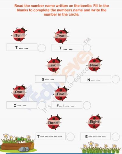 Class UKG - Complete the Number Names UKG Worksheets in PDF