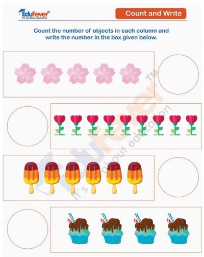 Class UKG - Count And Write Math's Worksheets in PDF For Kindergarten