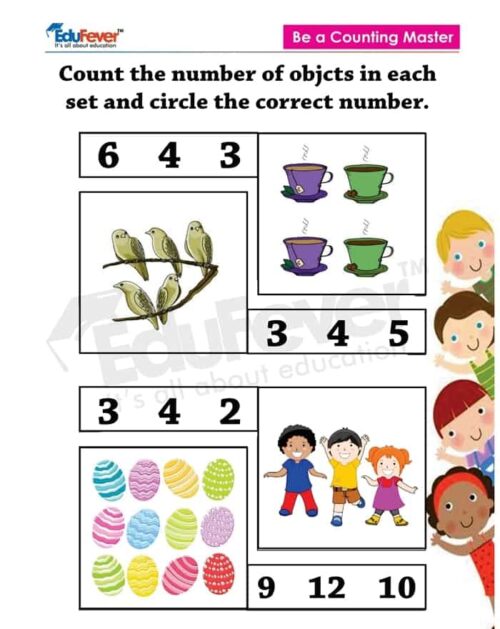 Class LKG - Count Objects In Each Set Worksheet in PDF Kindergarten