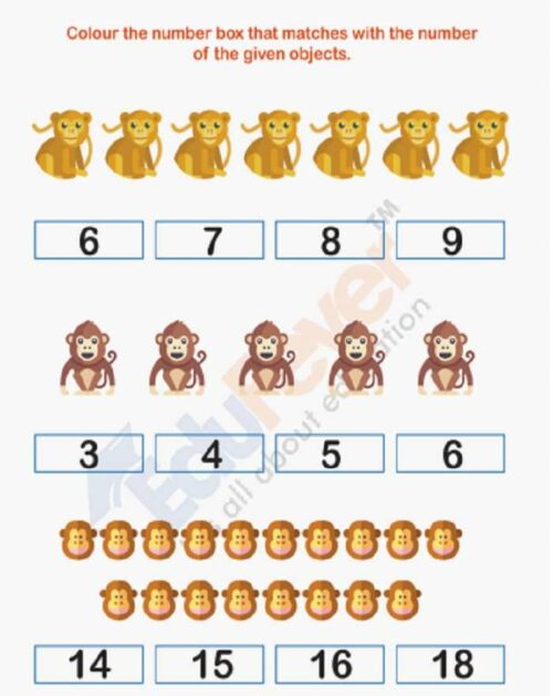 Class UKG - Count and Color Math's Worksheets in PDF For Kindergarten