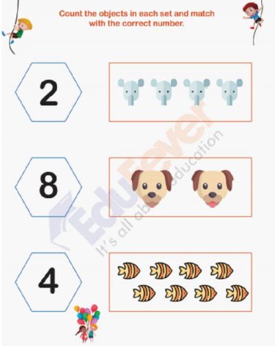 Class UKG - Count and Match Math's Worksheets in PDF For Kindergarten
