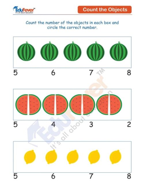 Class UKG - Count the Object in Each Box Worksheet in PDF Kindergarten