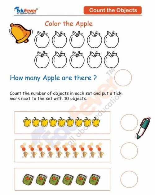 Class UKG - Counting and Coloring Worksheets in PDF For Kindergarten