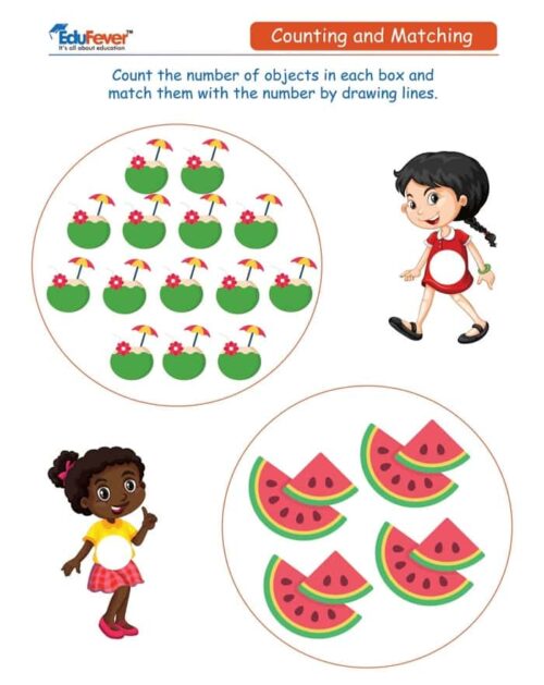Class UKG - Counting and Matching Order Worksheet in PDF Kindergarten