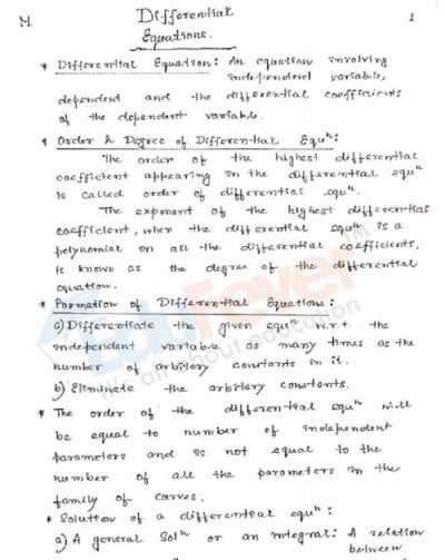 Differential Equations Hand Written Notes for JEE Mains & Advanced