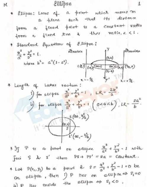 Ellipse Hand Written Notes for JEE Mains & Advanced Entrance Exam