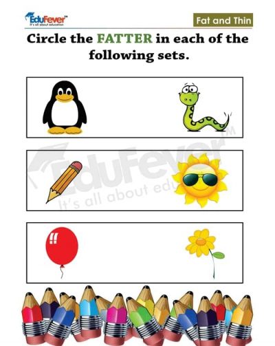 Class LKG - Fat and Thin Math's Worksheets in PDF For Kindergarten