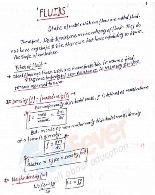Fluid Hand Written Notes for JEE Mains & NEET Entrance Exam