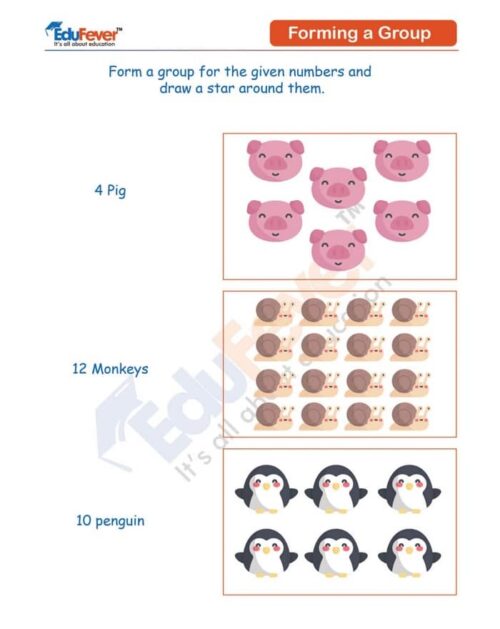 Class UKG - Forming a Group for Given Number Worksheets in PDF