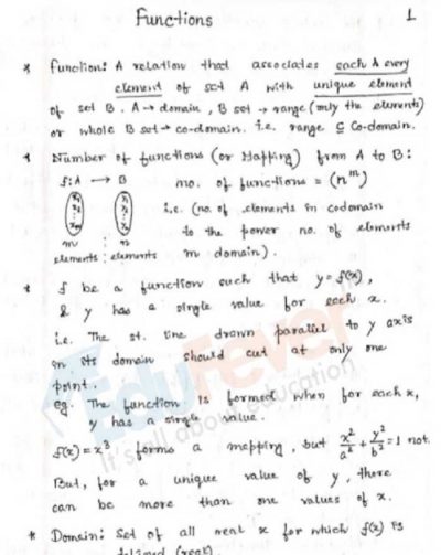 Functions Hand Written Notes for JEE Mains & Advanced Entrance Exam