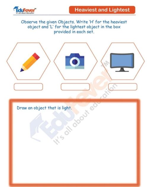 Class UKG - Heaviest & Lightest Object Worksheet in PDF For Kindergarten