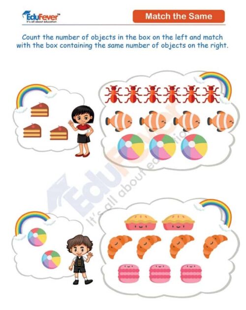 Class UKG - Match the Same Math's Worksheets in PDF For Kindergarten