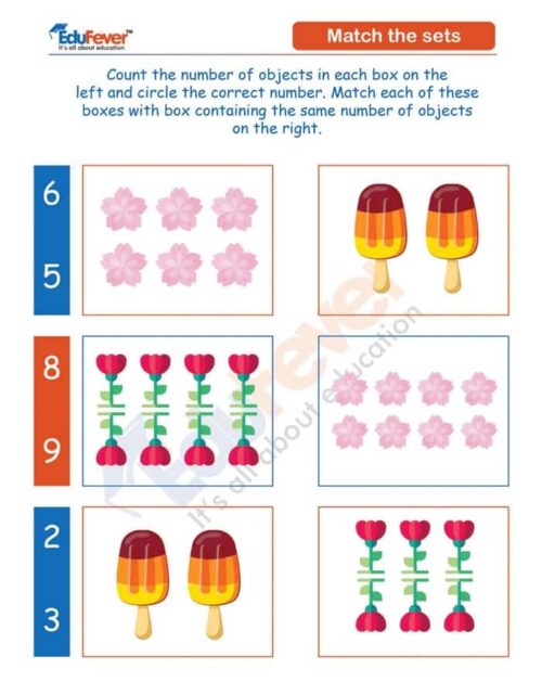 Class UKG - Match the Sets Math's Worksheets in PDF For Kindergarten