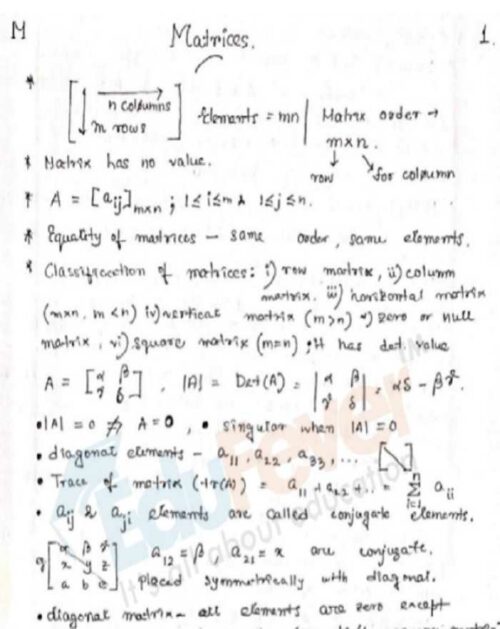 Matrices Hand Written Notes for JEE Mains & Advanced Entrance Exam