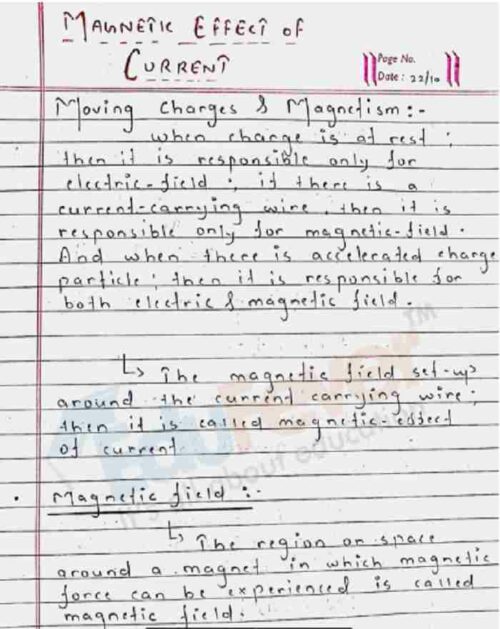 Moving Charges & Magnetism Hand Written Notes for JEE Mains & NEET