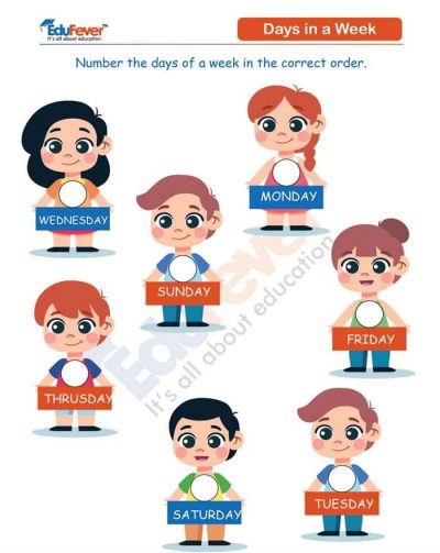 Class UKG - Number the Days of a Week Worksheet in PDF - Kindergarten