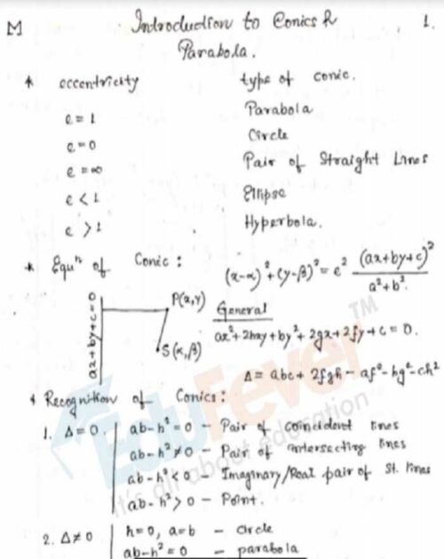 Parabola Hand Written Notes for JEE Mains & Advanced Entrance Exam