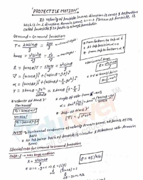 Projectile Motion-1 Hand Written Notes for JEE Mains & NEET Exam
