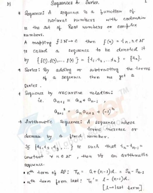 Sequence And Series Hand Written Notes for JEE Mains Entrance Exam