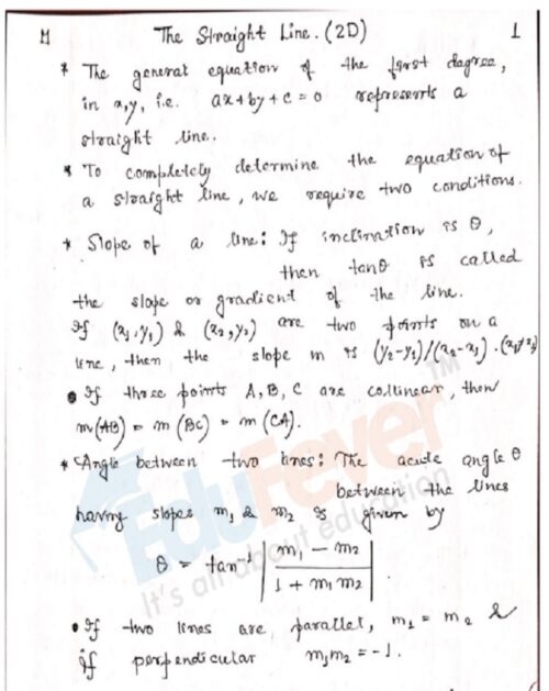 Straight Line Hand Written Notes for JEE Main & Advanced Entrance Exam