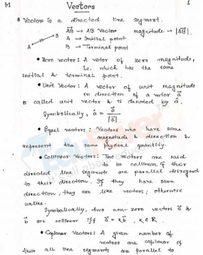 Vectors Hand Written Notes for JEE Mains & Advanced Entrance Exam