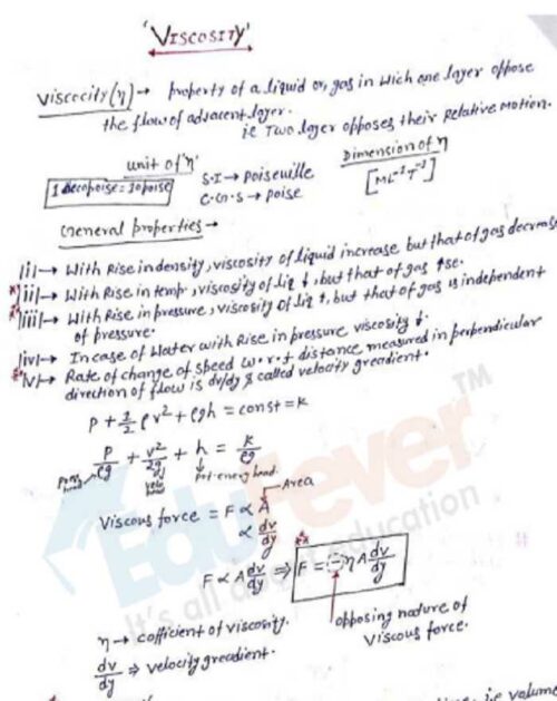 Viscosity-1 Hand Written Notes for JEE Mains & NEET Entrance Exam
