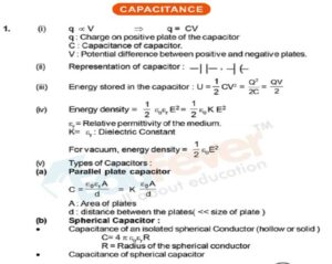 Capacitance Revision Notes for JEE Mains & NEET Entrance Exam