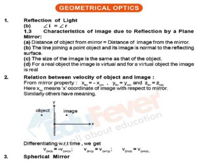 Geometrical Optics Revision Notes for JEE Mains & NEET Entrance Exam