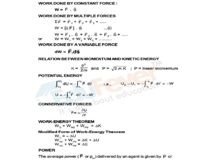 Work, Power & Energy Revision Notes for JEE Mains & NEET Exam