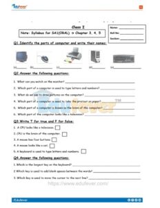 CBSE Class 1 Computer Science Activity Worksheet