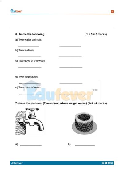 CBSE Class 1 EVS Sample Paper in PDF