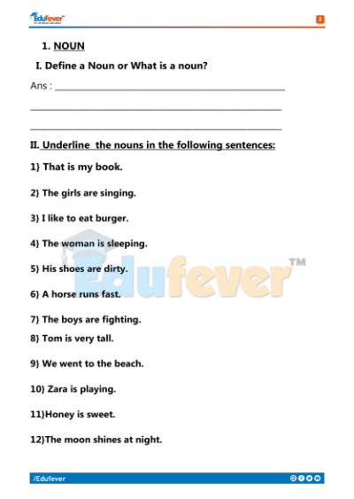 CBSE Class 1 English Class Test Worksheet in PDF