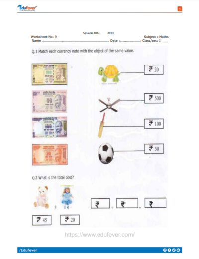 CBSE Class 1 Maths Practice Worksheet in PDF