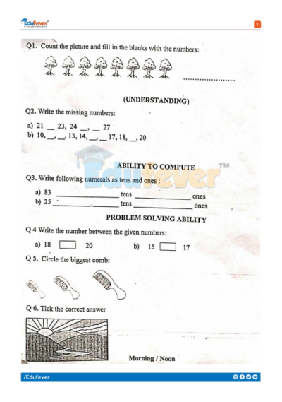 CBSE Class 1 Maths Question Bank in PDF