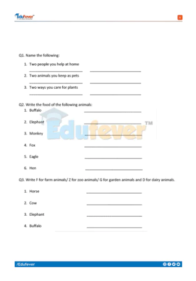 CBSE Class 1 EVS Worksheet in PDF