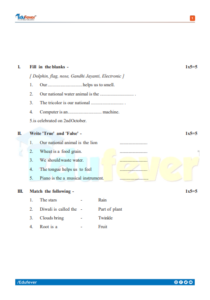 CBSE Class 1 GK Sample Paper in PDF