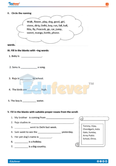 CBSE Class 2 English Printable Worksheet in PDF