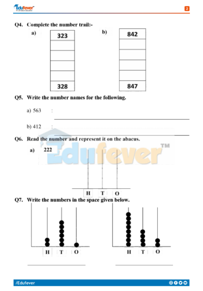 CBSE Class 2 Maths Class Test Worksheet in PDF