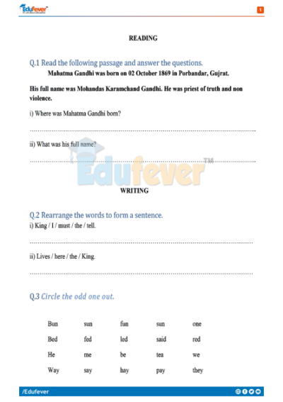CBSE Class 2 English Question Bank in PDF