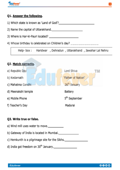 CBSE Class 2 GK Printable Worksheet in PDF