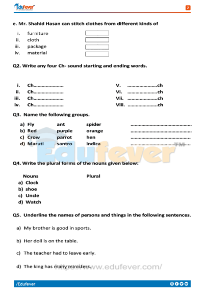 CBSE Class 2 English Revision Worksheet in PDF