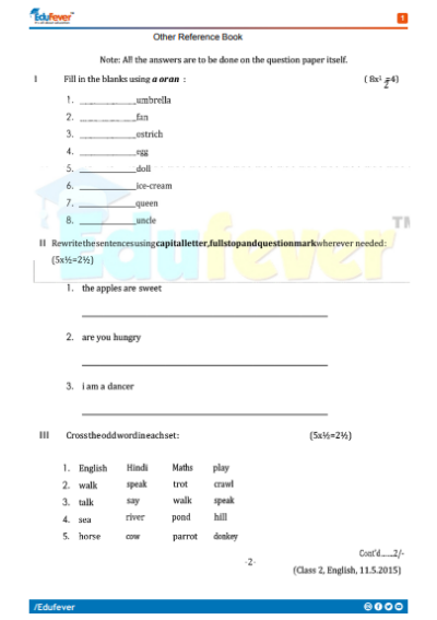 CBSE Class 2 English Sample Paper in PDF