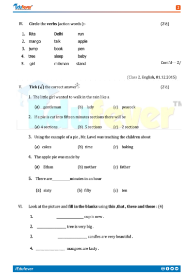 CBSE Class 2 English Sample Paper in PDF